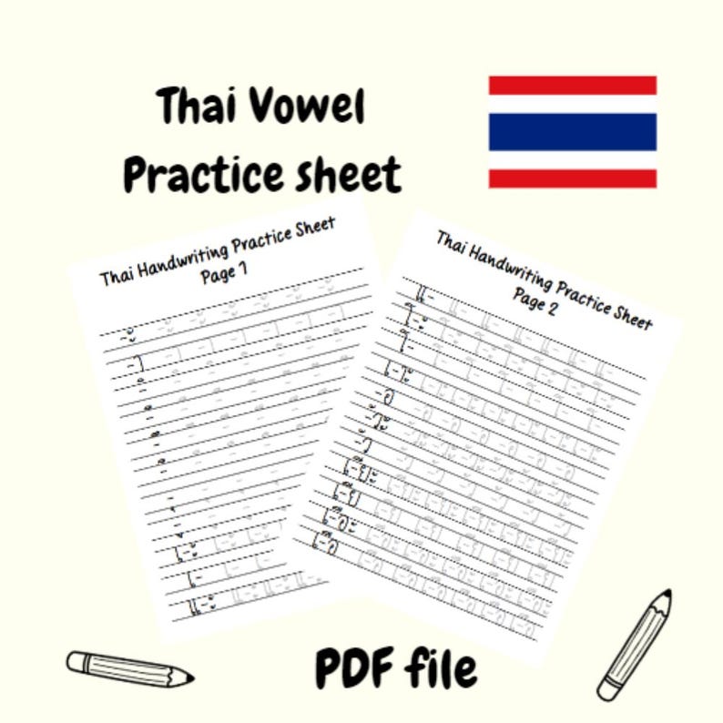 Thai Vowel Tracing Worksheet, Thai Hand Lettering Practice Sheet, Learn ...