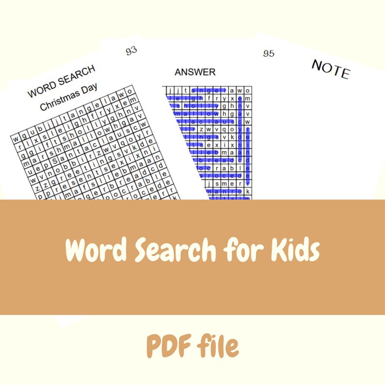 Word Search Puzzle, 25 Printable Puzzle Pages for Kids, Includes Answer ...