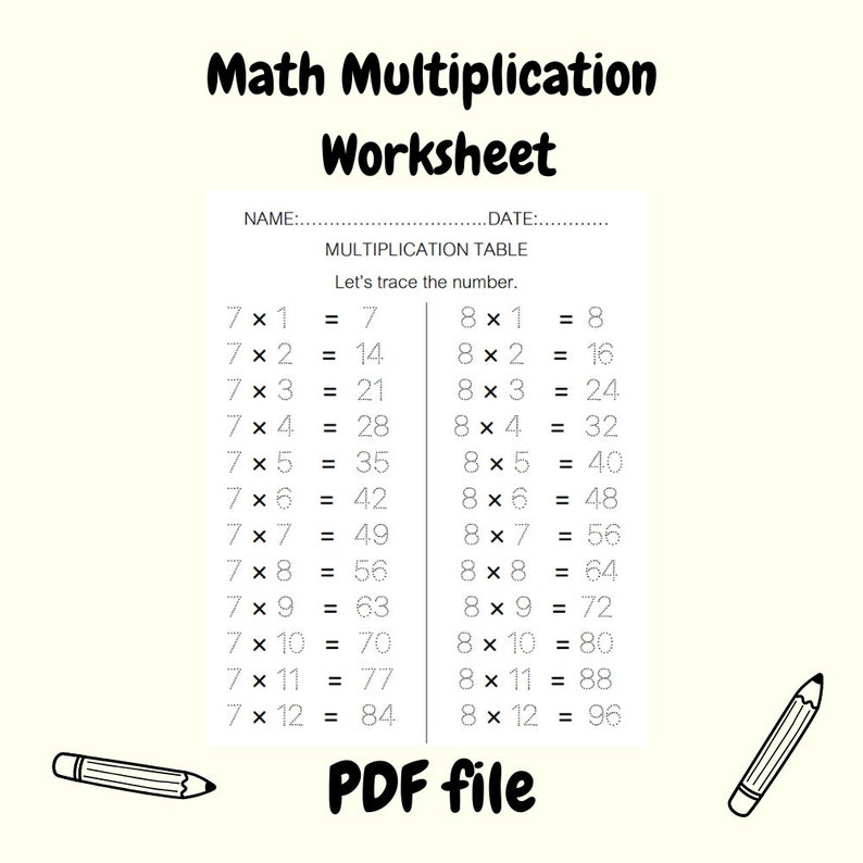 Math Multiplication Tracing, Number Practice Sheet, Printable ...