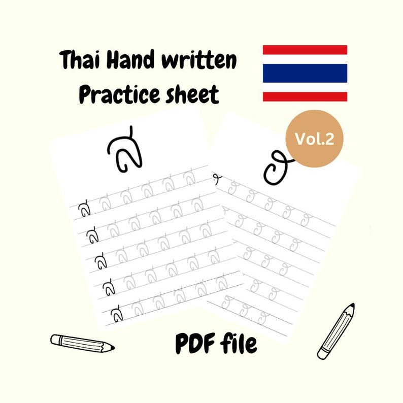 Thai Alphabet Tracing Worksheet, Cute Thai Hand Lettering Practice ...