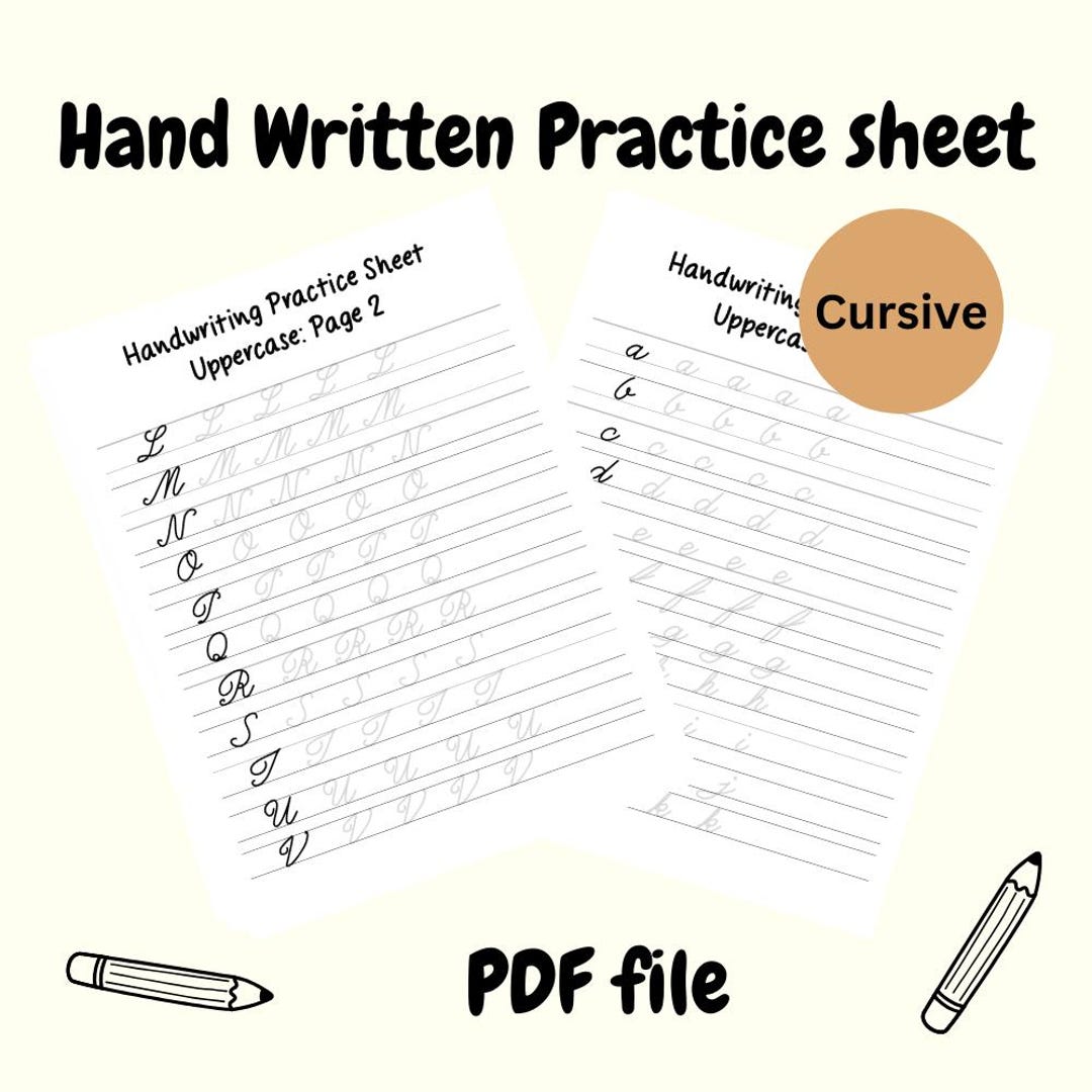 Cursive Practice Sheet Adult, Handwriting Practice Sheet, Digital ...
