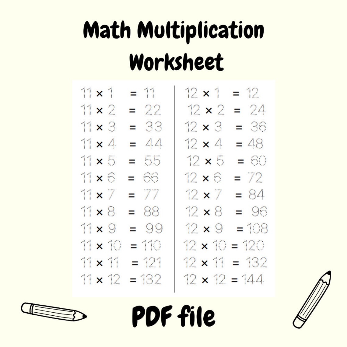 Math Multiplication Tracing, Number Practice Sheet, Printable ...
