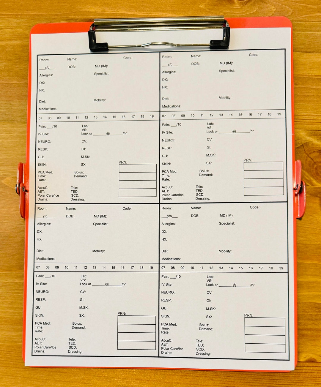 Hospital Med-surg 4-patient Nurse Report Sheet, Ortho RN Report, RN ...