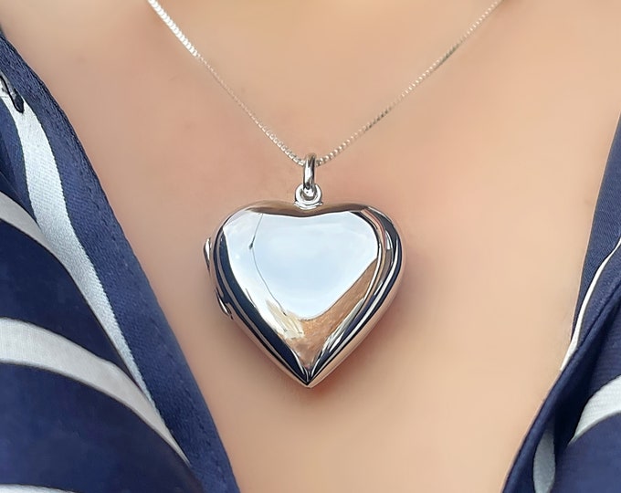 Vintage Sterling Silver Large Heart Locket Big Necklace Pendant Hand ...