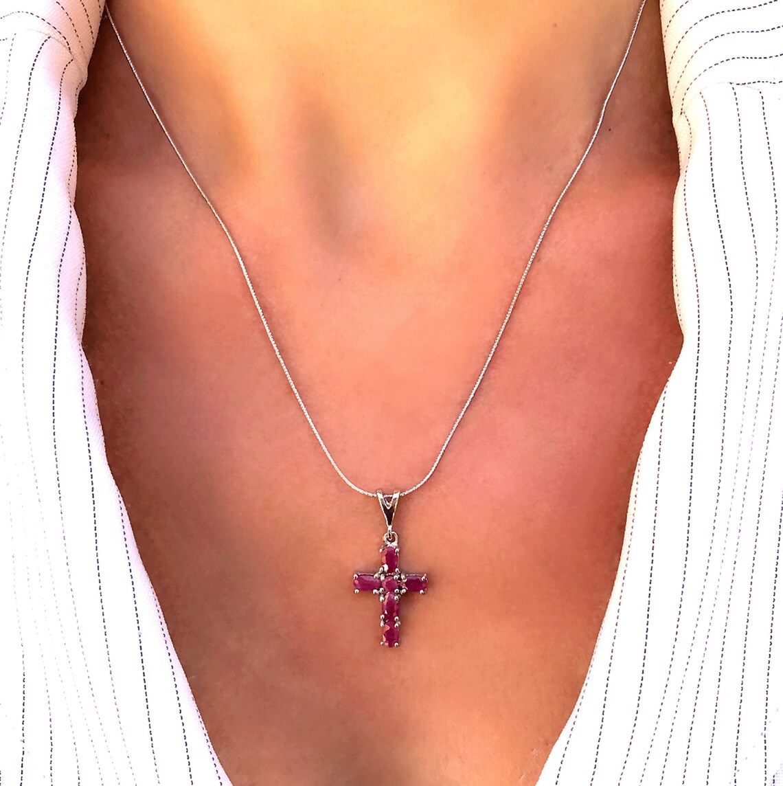 Genuine Ruby Vatican Cross Silver Pendant Necklace - Etsy