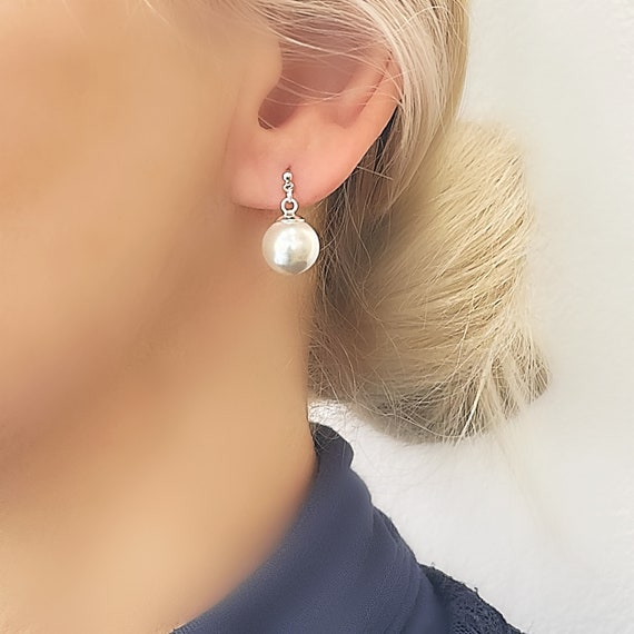 Natural Pearl Round Short Drop Silver Earrings Etsy Australia