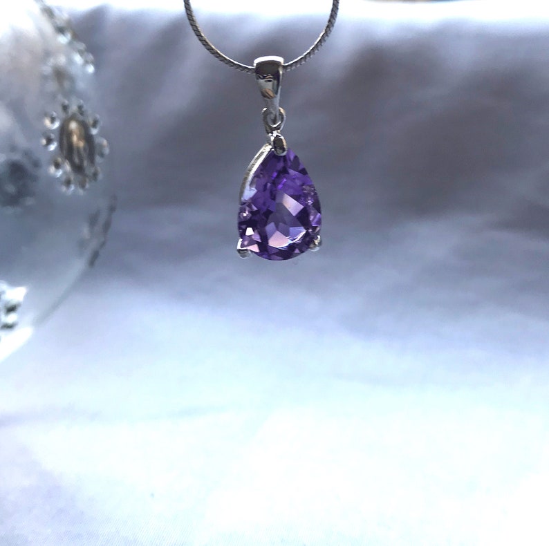 Genuine Amethyst Pear Solitaire Teardrop Silver Pendant | Etsy