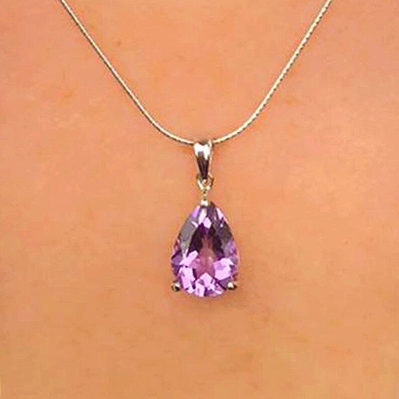 Genuine Amethyst Pear Solitaire Teardrop Silver Pendant | Etsy
