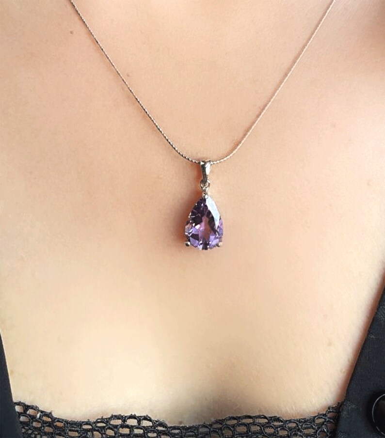 Genuine Amethyst Pear Solitaire Teardrop Silver Pendant - Etsy