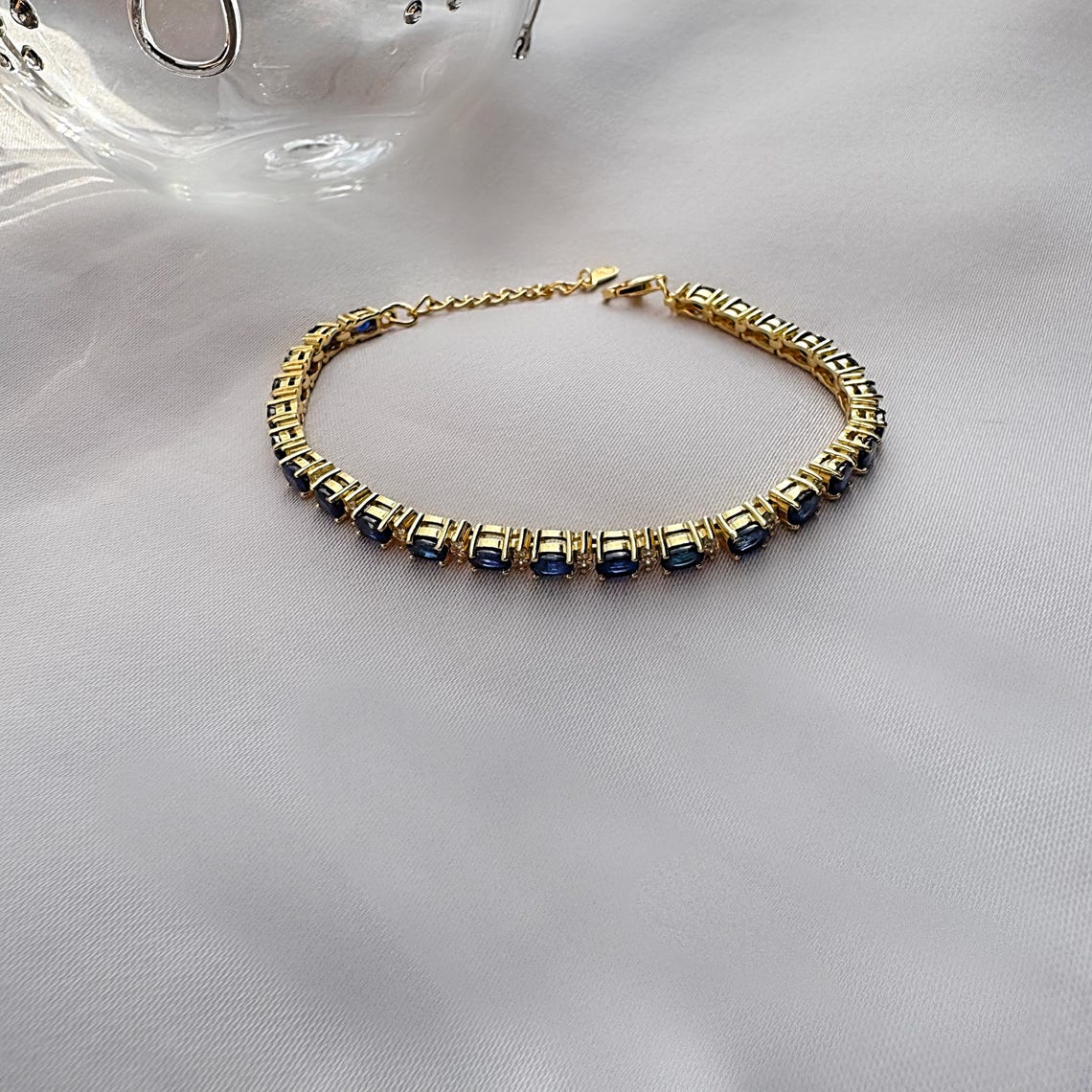 Genuine AA Ceylon Sapphire Tennis Gold Vermeil Silver Bracelet - Etsy