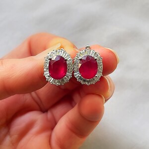 Genuine Natural Ruby Large Halo Oval Silver Stud Earrings - Etsy