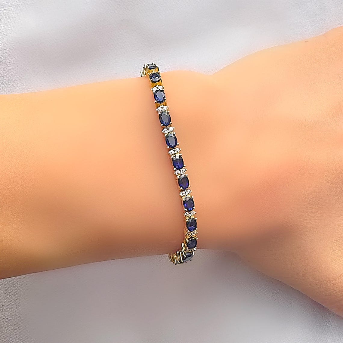 Genuine AA Ceylon Sapphire Tennis Gold Vermeil Silver Bracelet - Etsy