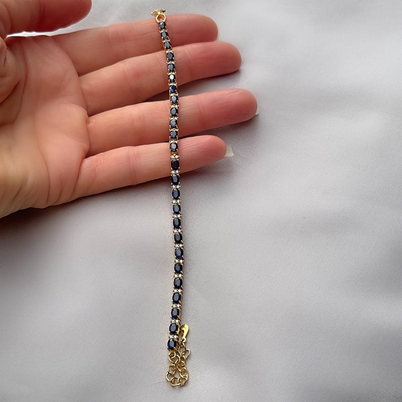 Genuine AA Ceylon Sapphire Tennis Gold Vermeil Silver Bracelet - Etsy
