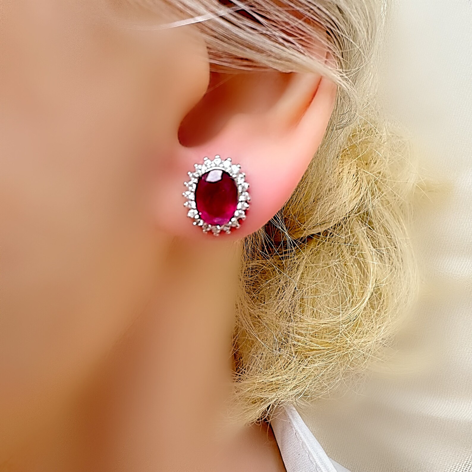 Genuine Natural Ruby Halo Oval Stud Silver Earrings - Etsy