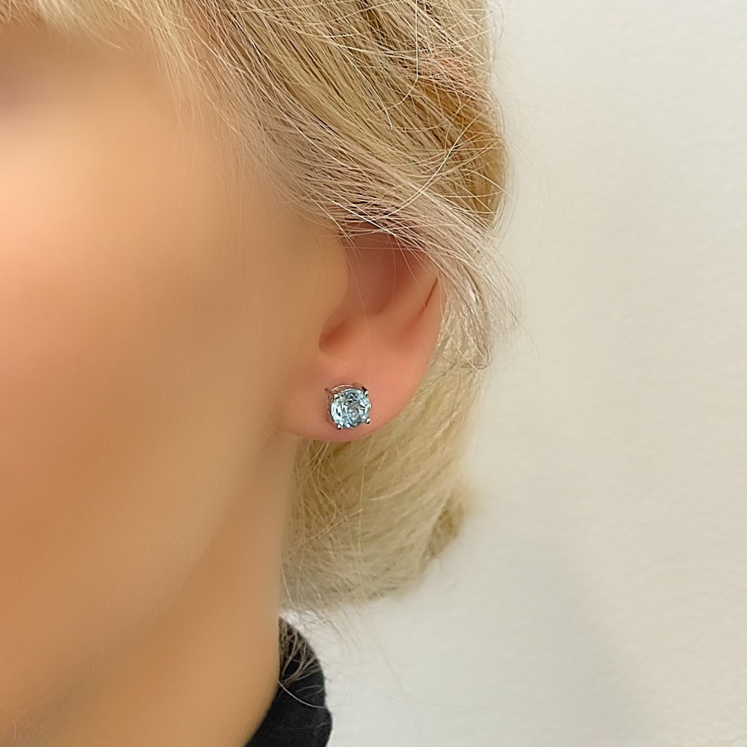 Genuine Sky Blue Topaz Round 6 Mm Solitaire Silver Stud Earrings - Etsy