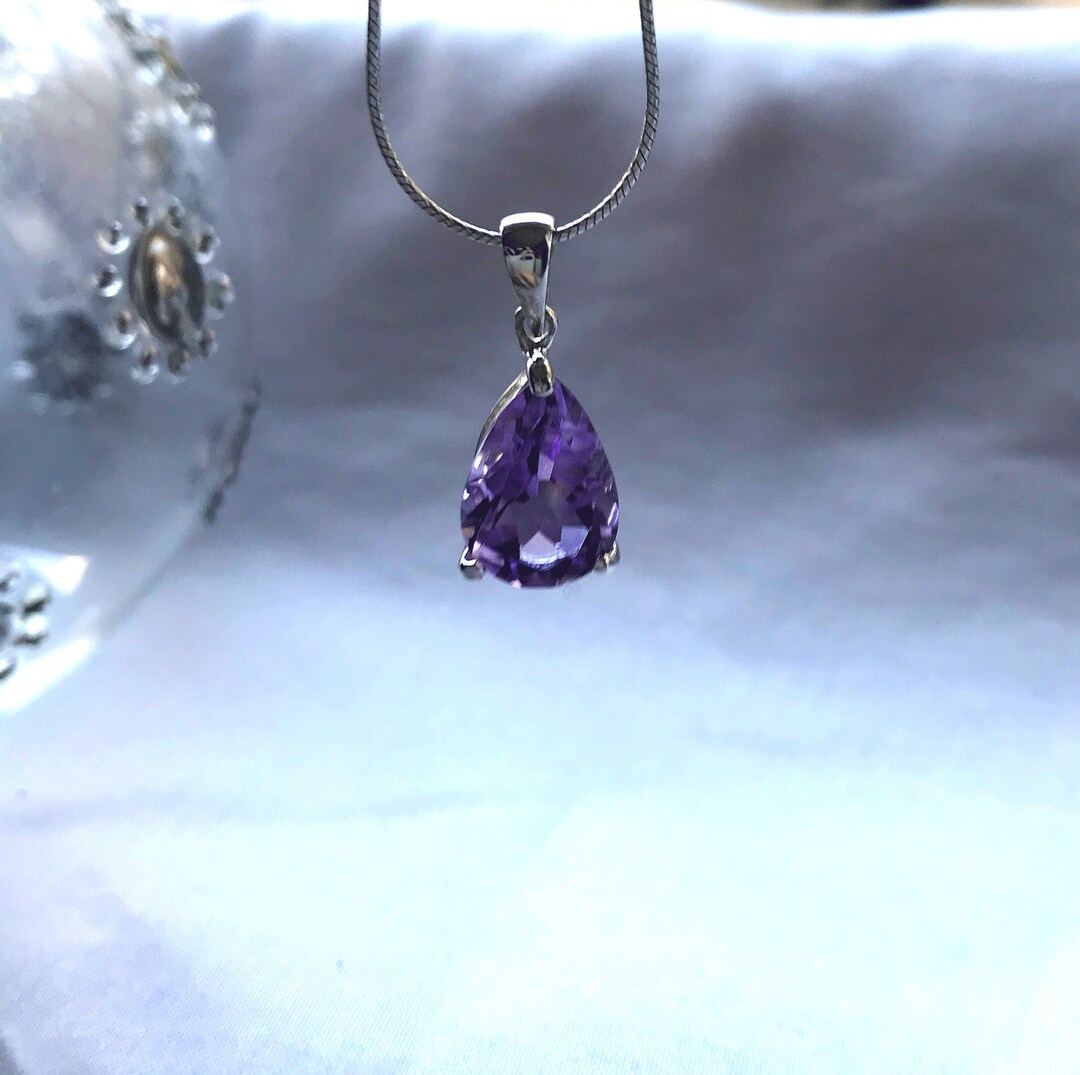 Genuine Amethyst Pear Solitaire Teardrop Silver Pendant Necklace - Etsy