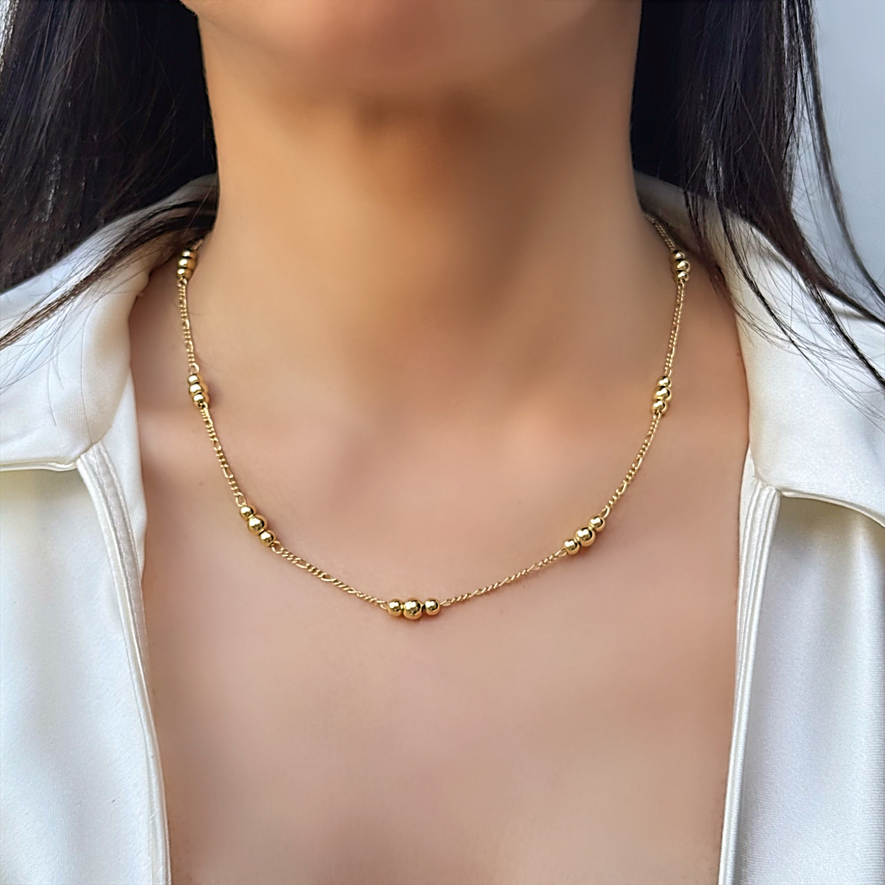 Gold Vermeil 18 Carat Gold Plated Sterling Silver Ball Bead and Chain ...
