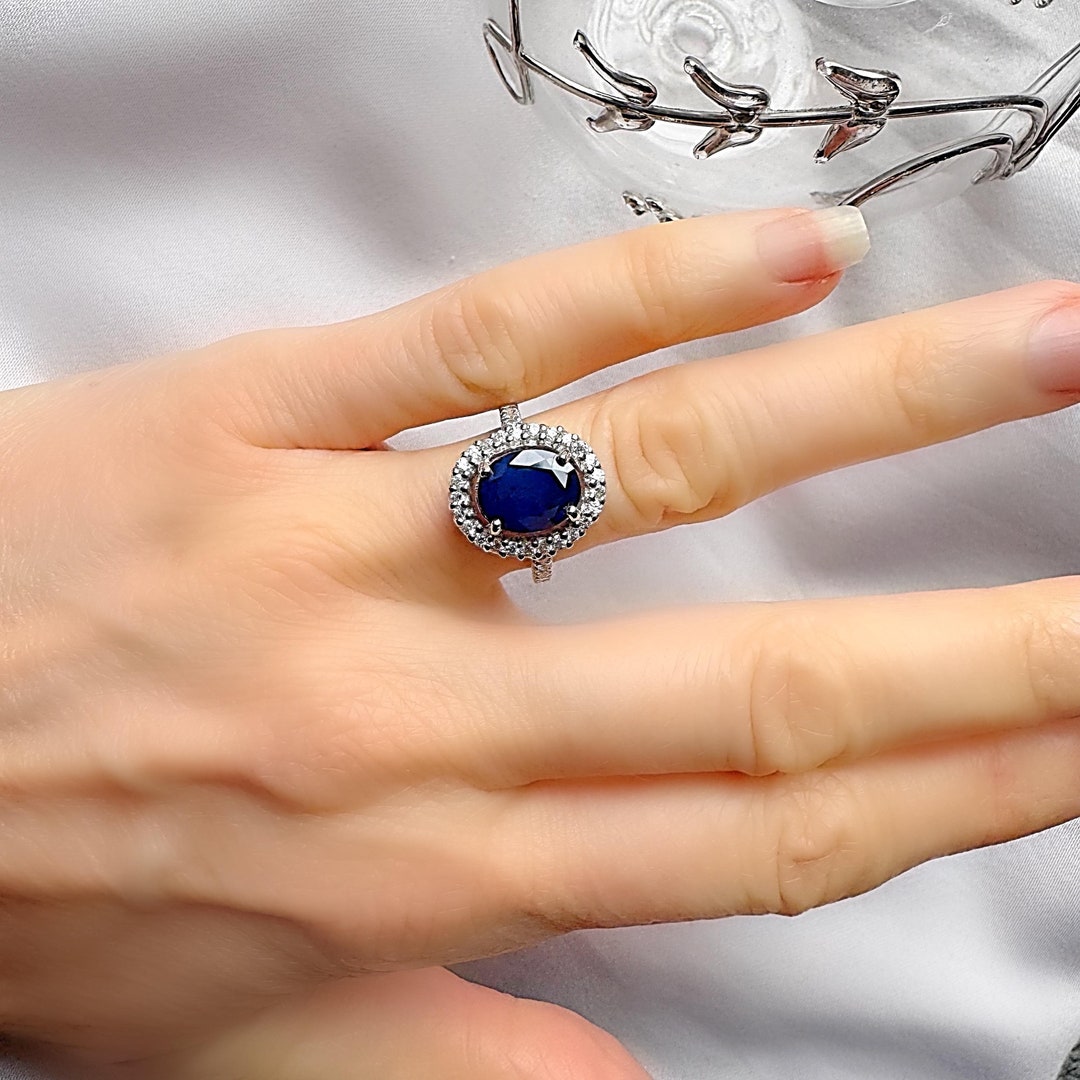 Genuine Sapphire Halo Cut Out Silver Statement Ring - Etsy