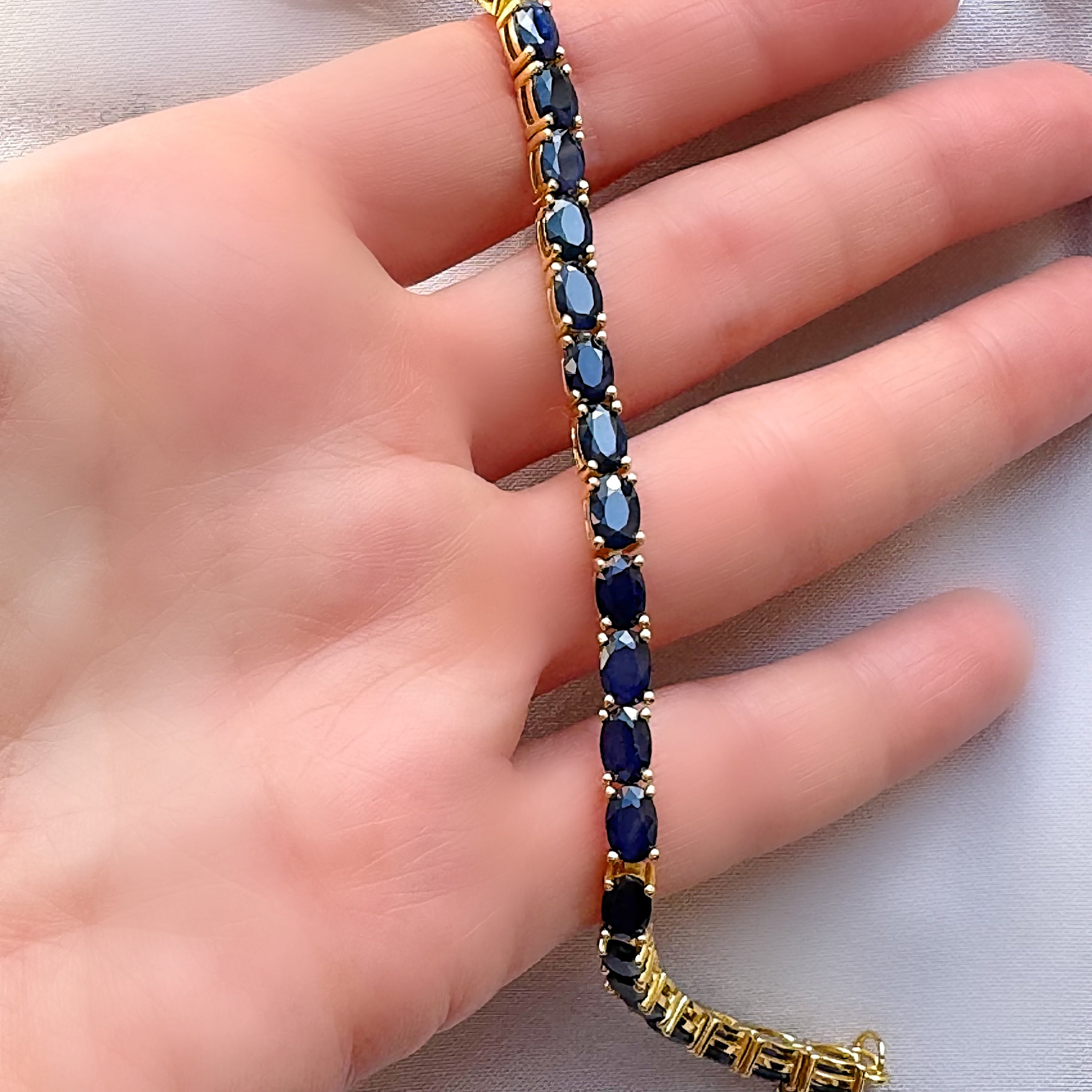 Genuine AA Blue Sapphire Tennis Oval 6x4 Mm Gold Vermeil Silver ...