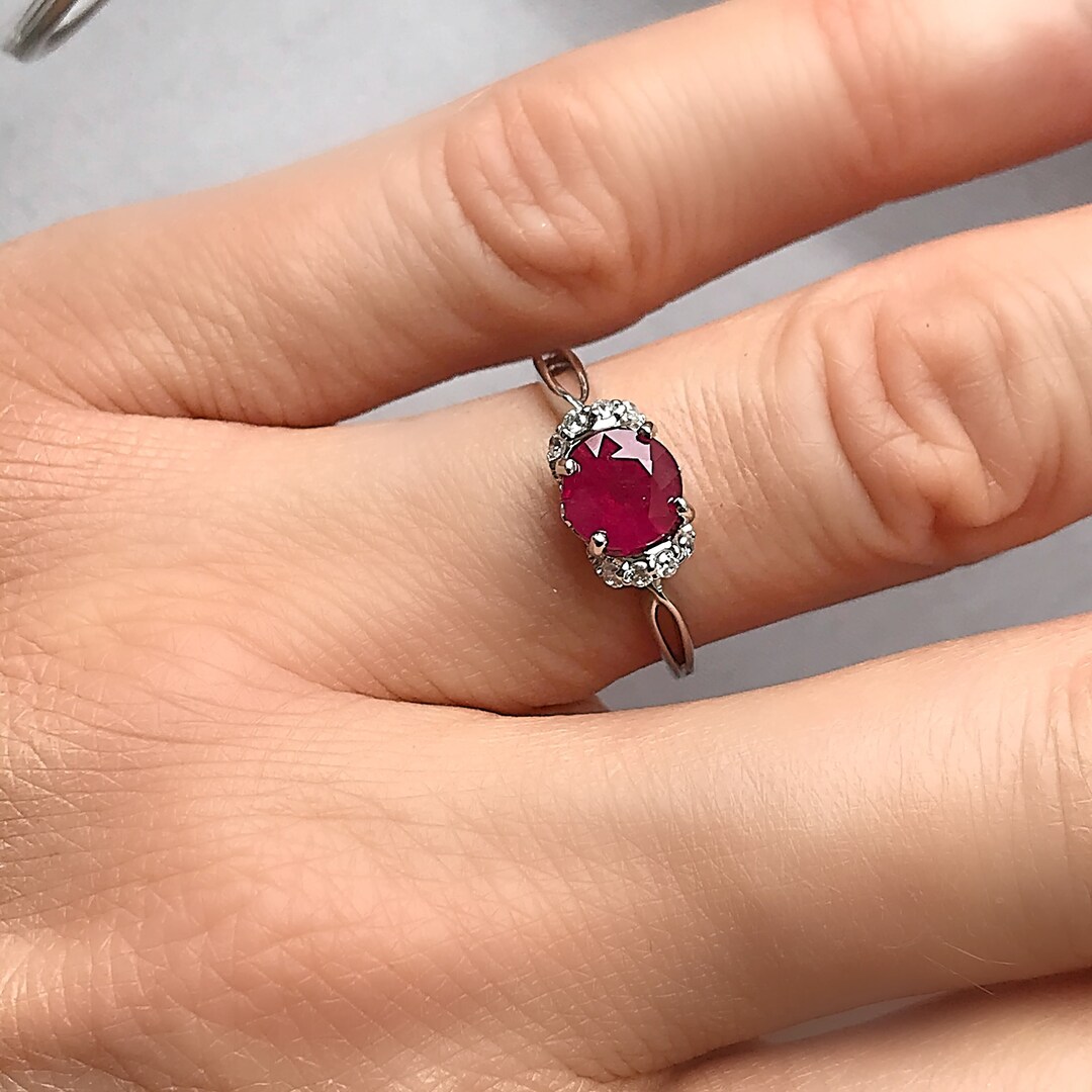 Genuine Ruby and White Topaz Solitaire Silver Ring - Etsy
