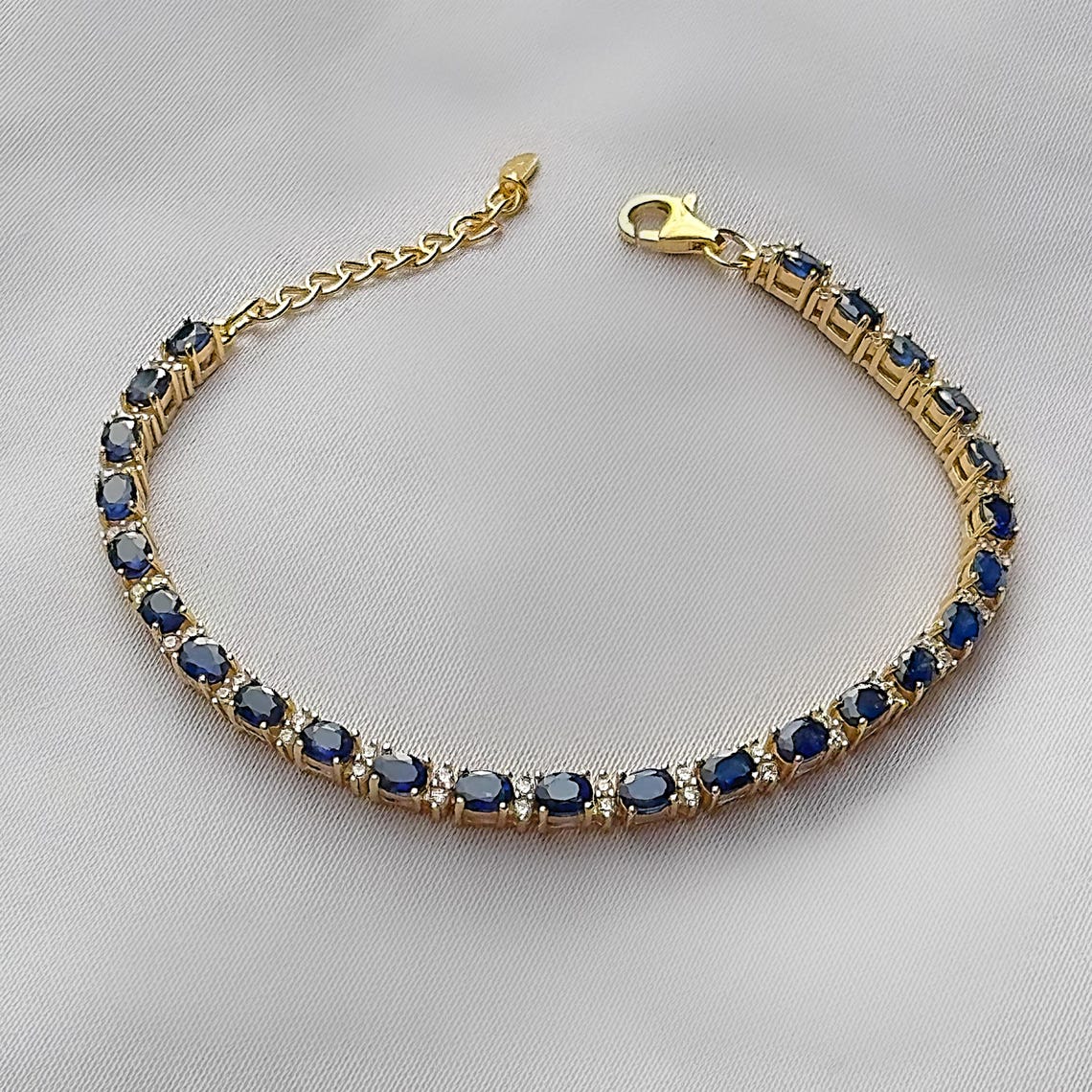 Genuine AA Ceylon Sapphire Tennis Gold Vermeil Silver Bracelet - Etsy