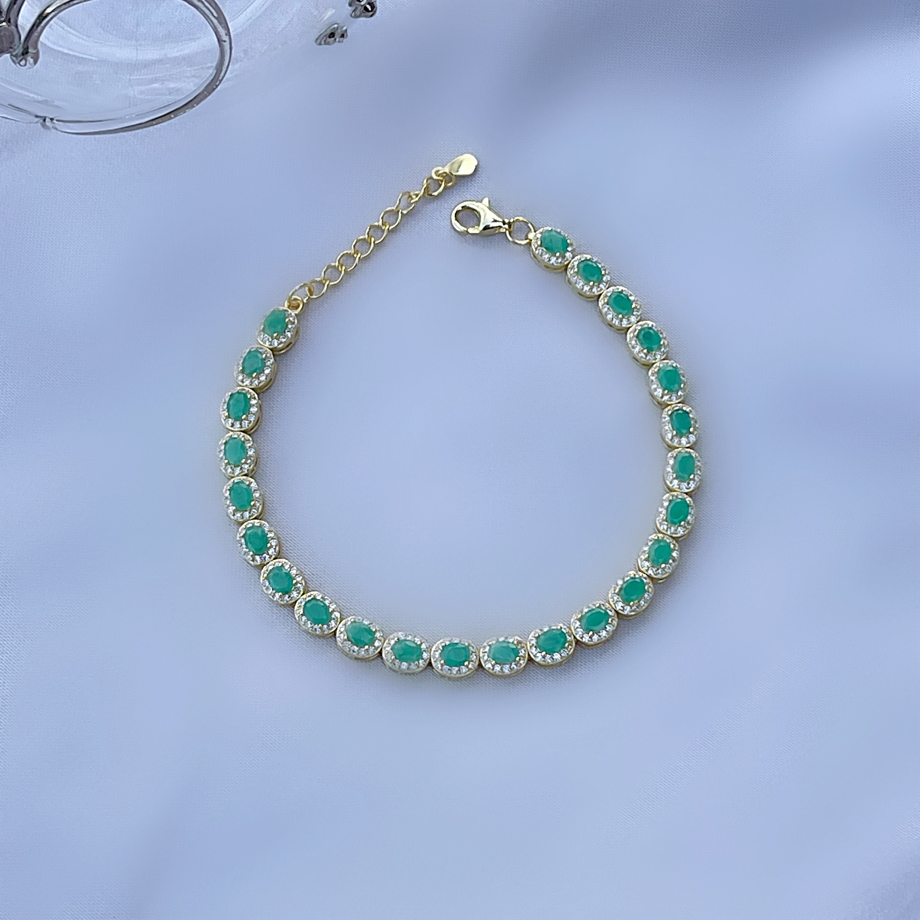 Genuine Emerald AA Halo Oval Gold Vermeil Silver Tennis Bracelet - Etsy