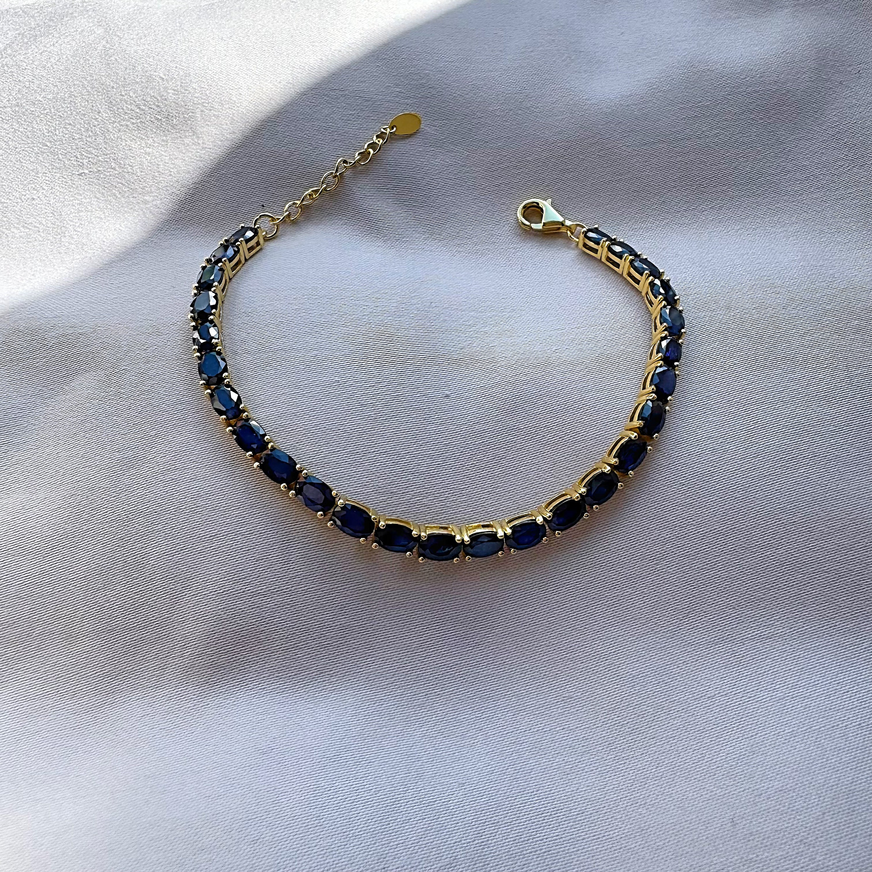 Genuine AA Blue Sapphire Tennis Oval 6x4 Mm Gold Vermeil Silver ...