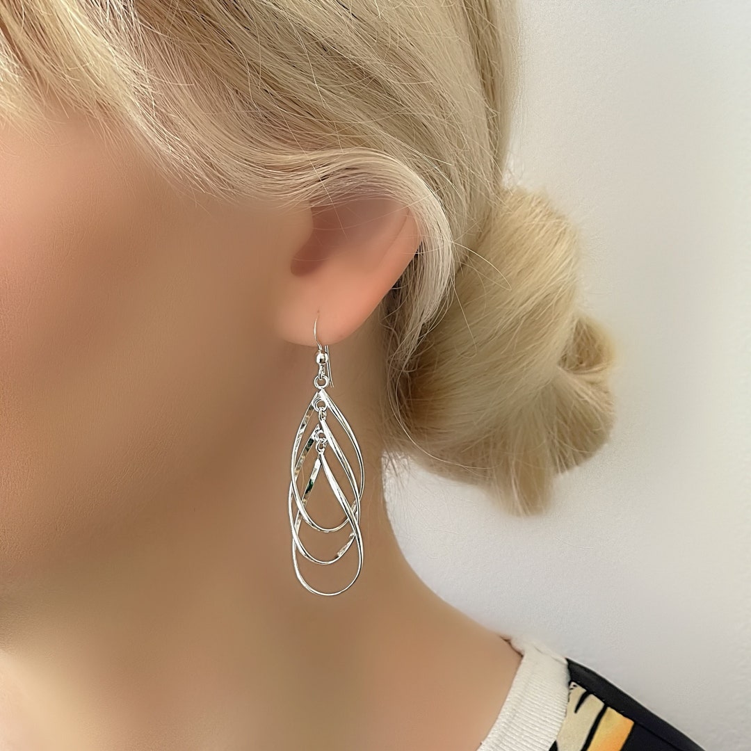 Sterling Silver Loop Drop Earrings - Etsy