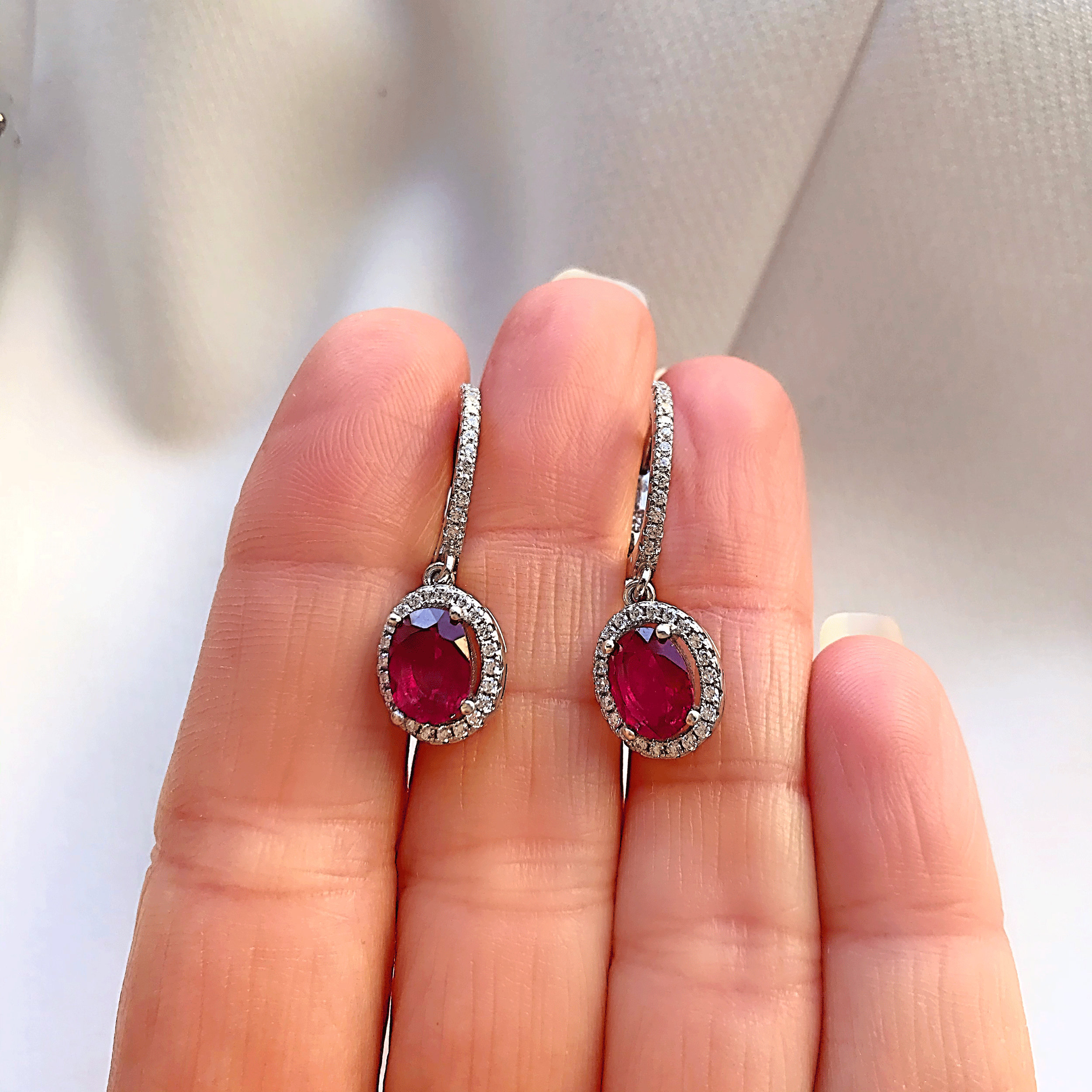 Genuine Ruby Oval Halo Cut Out Silver Dangle Drop Earrings - Etsy