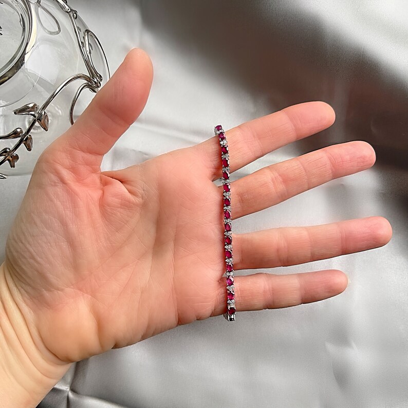 Genuine Ruby AA Quality Oval Tennis Silver Bracelet - Etsy