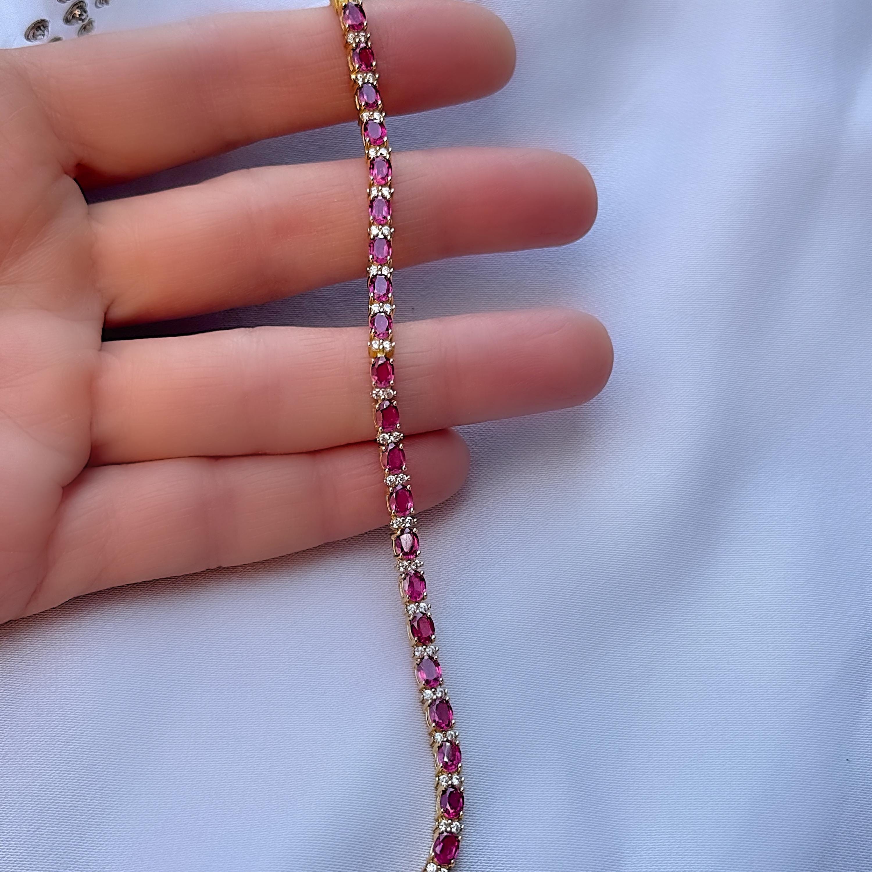 Genuine Ruby AA Quality Oval Tennis Gold Vermeil Silver Bracelet - Etsy