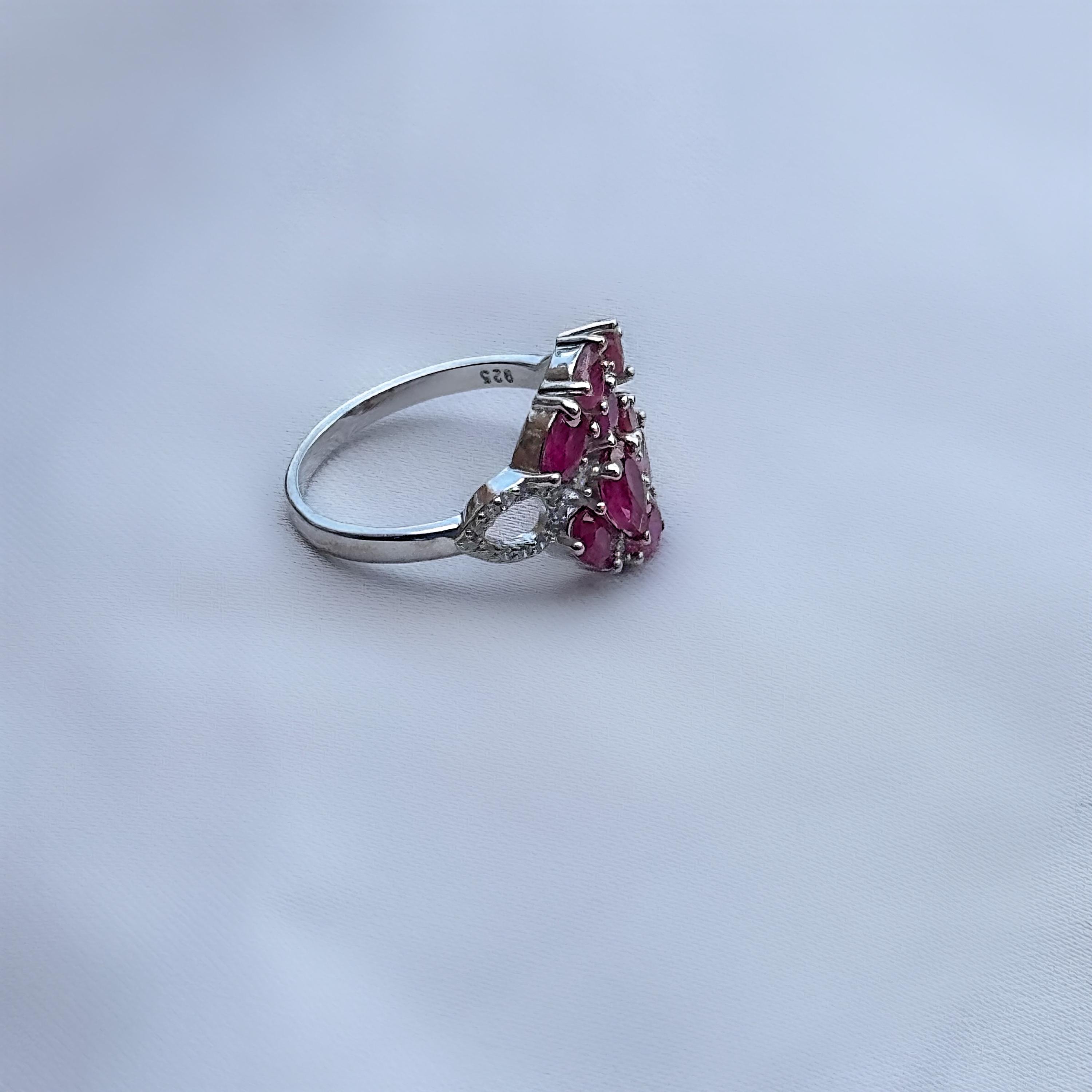 Genuine Ruby Cluster Fan Teardrop Cut Silver Statement Ring - Etsy