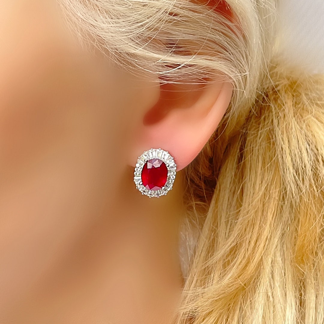 Genuine Natural Ruby Large Halo Oval Silver Stud Earrings - Etsy