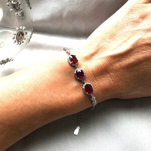 Genuine Ruby 3 Stone Oval Halo Silver Bracelet | Etsy