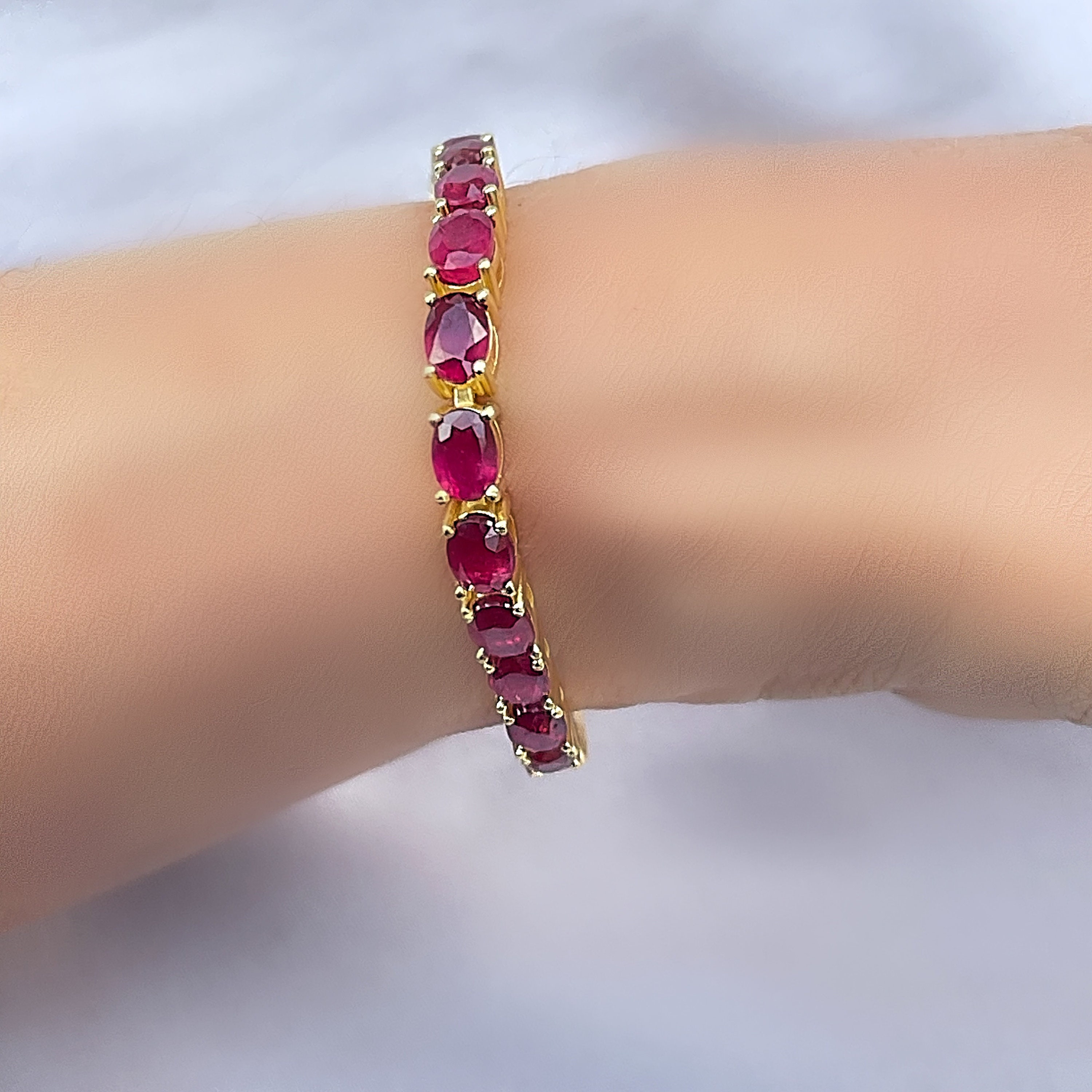Genuine AA + Ruby Oval 6x4 Tennis Gold Vermeil Silver Bracelet - Etsy
