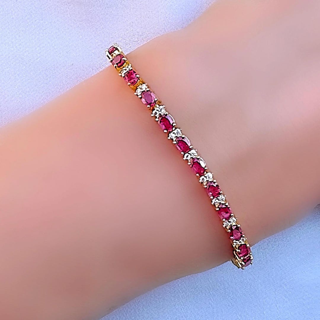 Genuine Ruby AA Quality Oval Tennis Gold Vermeil Silver Bracelet - Etsy