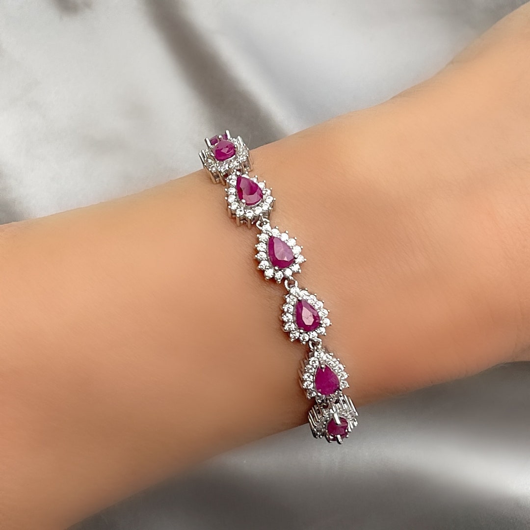 Genuine Ruby AA Teardrop Adjustable Slider Silver Tennis Bracelet - Etsy