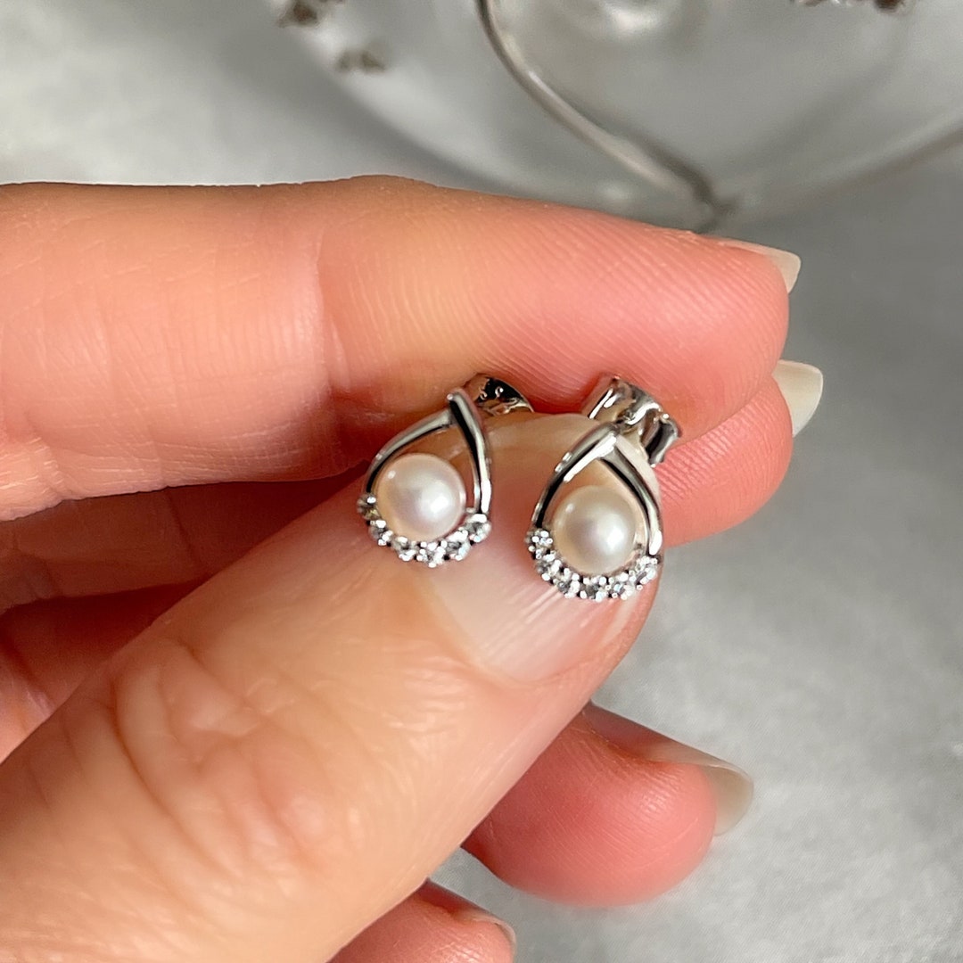 Natural Pearl Teardrop Cut Out Silver Stud Earrings - Etsy