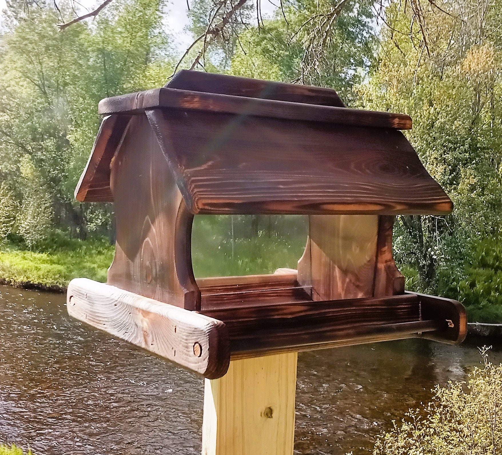 14 Inch Post Mount Bird Feeder Cedar Wood 14TBNUP2B - Etsy