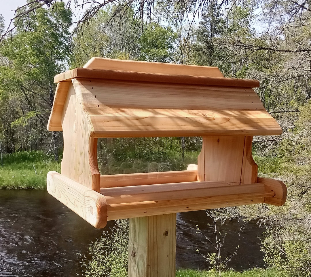 20 Inch Post Mount Bird Feeder Cedar Wood 20TBNUP1 - Etsy