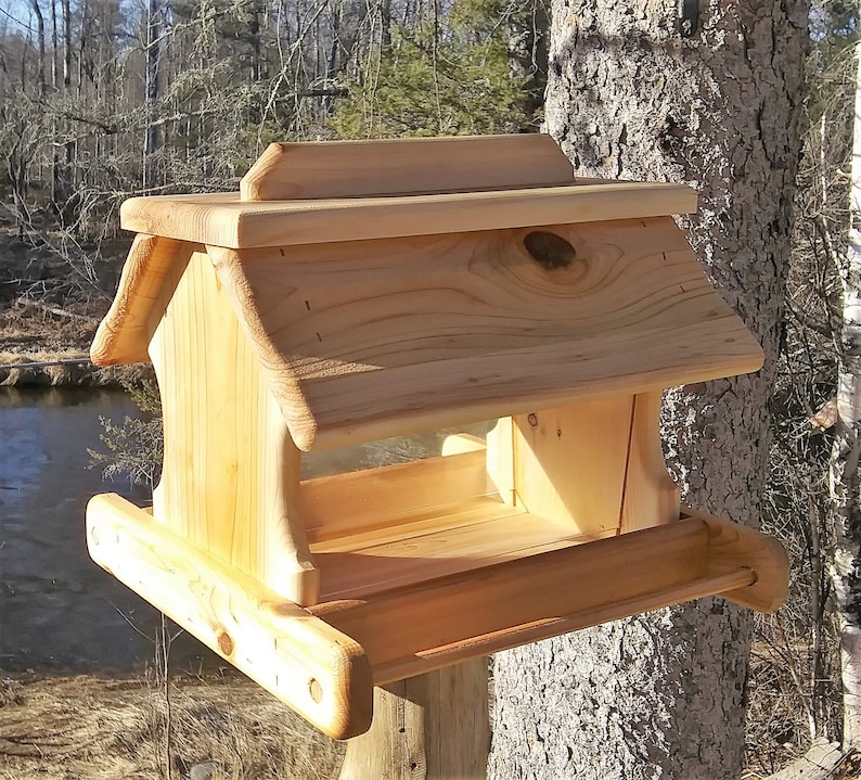 Large Post Mount Bird Feeder Cedar Wood TBNUP 2 - Etsy
