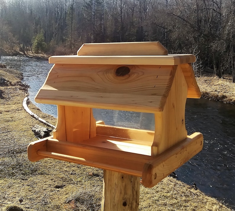 Large Post Mount Bird Feeder Cedar Wood TBNUP 2 - Etsy