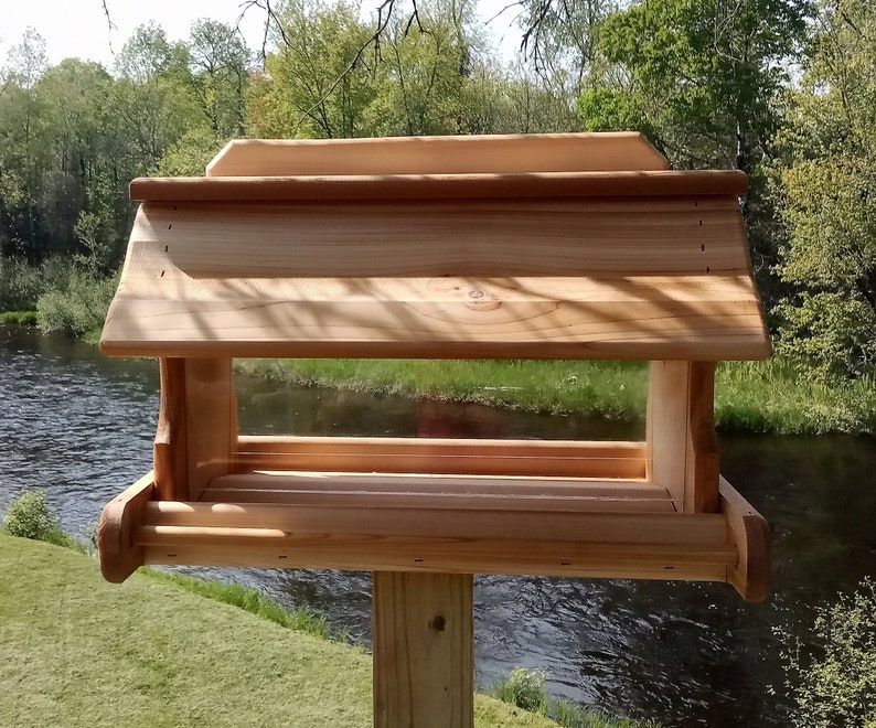 20 Inch Post Mount Bird Feeder Cedar Wood 20TBNUP1 - Etsy