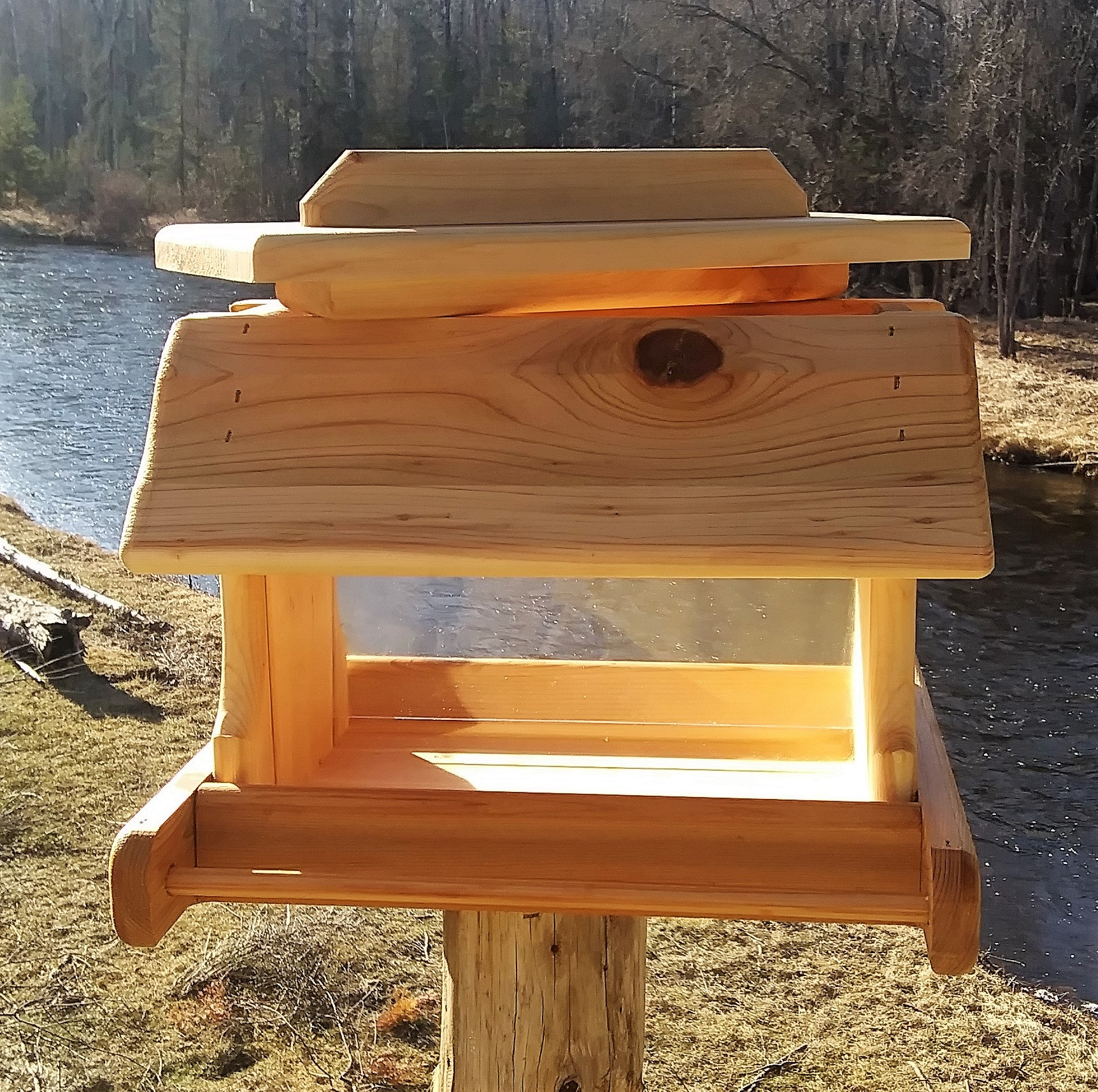 Large Post Mount Bird Feeder Cedar Wood TBNUP 2 - Etsy