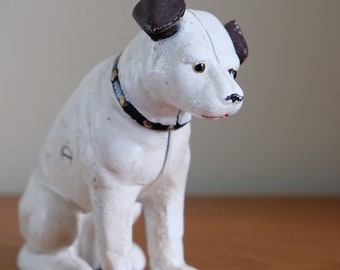 RCA Record Victor Nipper Dog Cast Iron Coin Door Stop 6" Tall Glass ...