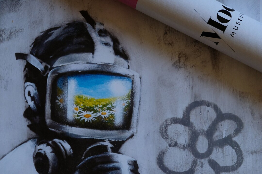 Banksy gas Mask Boy Moco Museum Amsterdam - Etsy