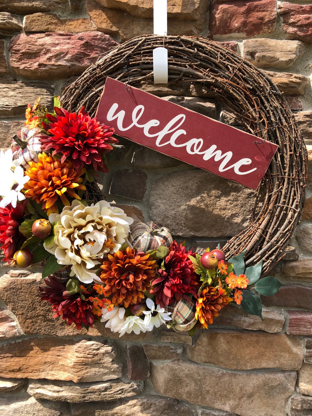 Fall Welcome Wreath Fall Wreath for Front Door Autumn - Etsy