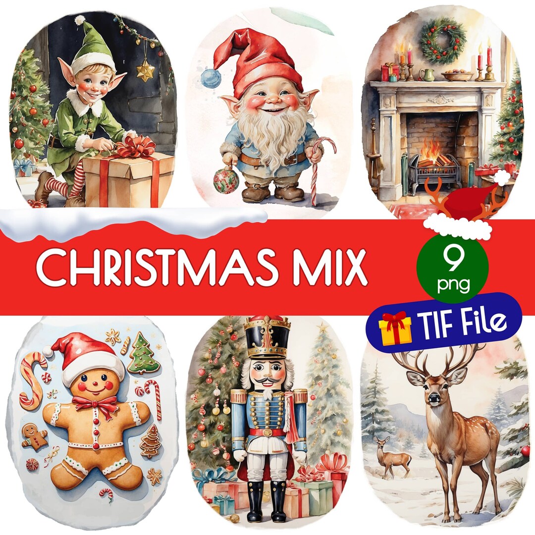 Christmas Mix Clipart 9 PNG, Winter Holidays Watercolor, Christmas PNG ...