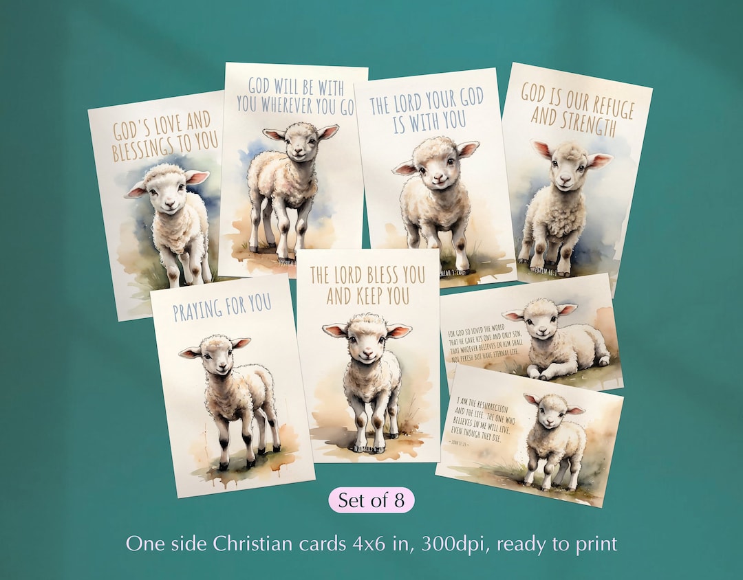 Christian Cards Set of 8 Cute Baby Lamb With Religious Messages ...