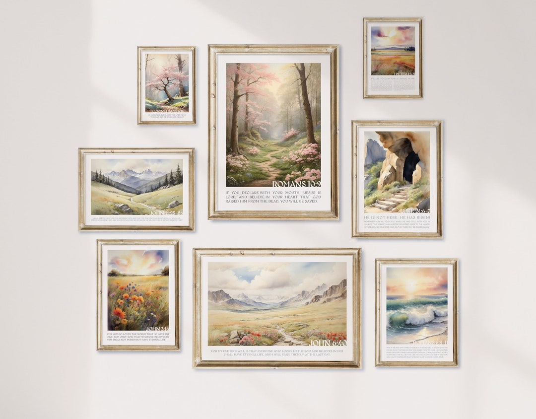 Set of 8 Bible Easter Poster Printable Baptism Gift Scripture Art Bible ...